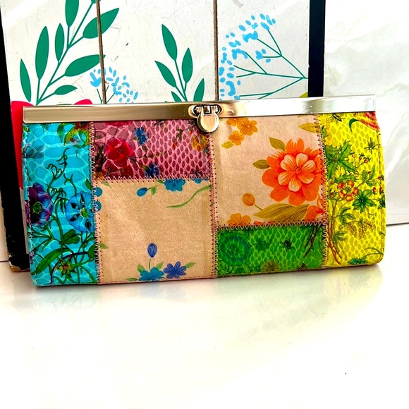 Boutique 9 | Bags | Floral Leather Multicolor Clutch | Poshmark